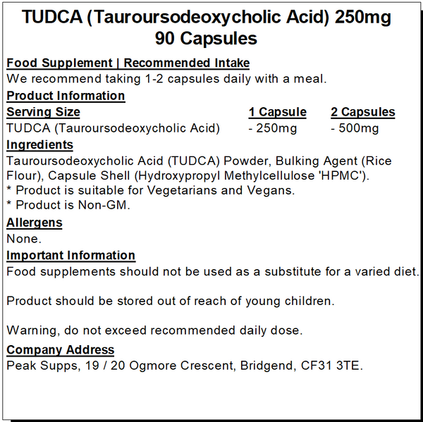 Buy TUDCA 250mg Capsules | Peak Supps®| UK Supplements