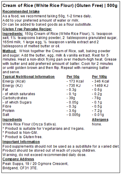 Buy Cream of Rice (White Rice Flour) | Peak Supps®| UK Supplements